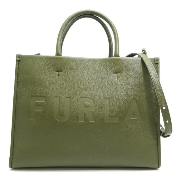 Furla | Bags | Furla Shoulder Bag Tote Bag Leather Khaki Green | Poshmark